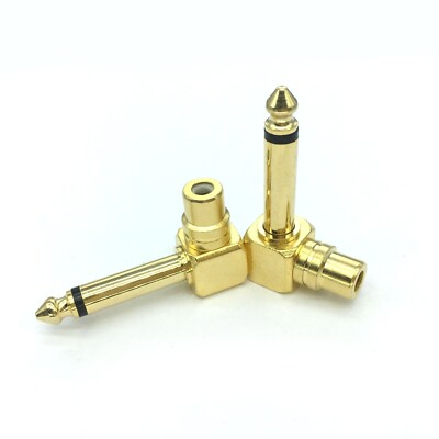2PCS 6.35mm MONO 1/4" Male Jack Plug to RCA Socket RIGHT ANGLE Audio ...