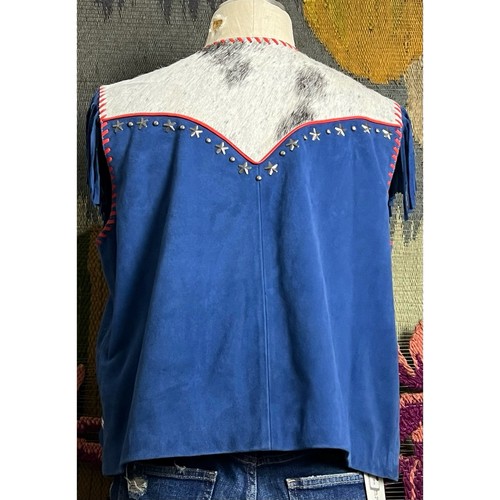 Double D Ranch Blue Embroidered Fringe Suede Leather Vest XL | eBay