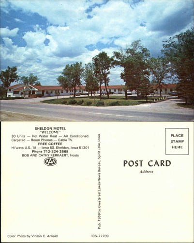 Sheldon Motel Highway 18 Sheldon Iowa 1969 postcard | eBay