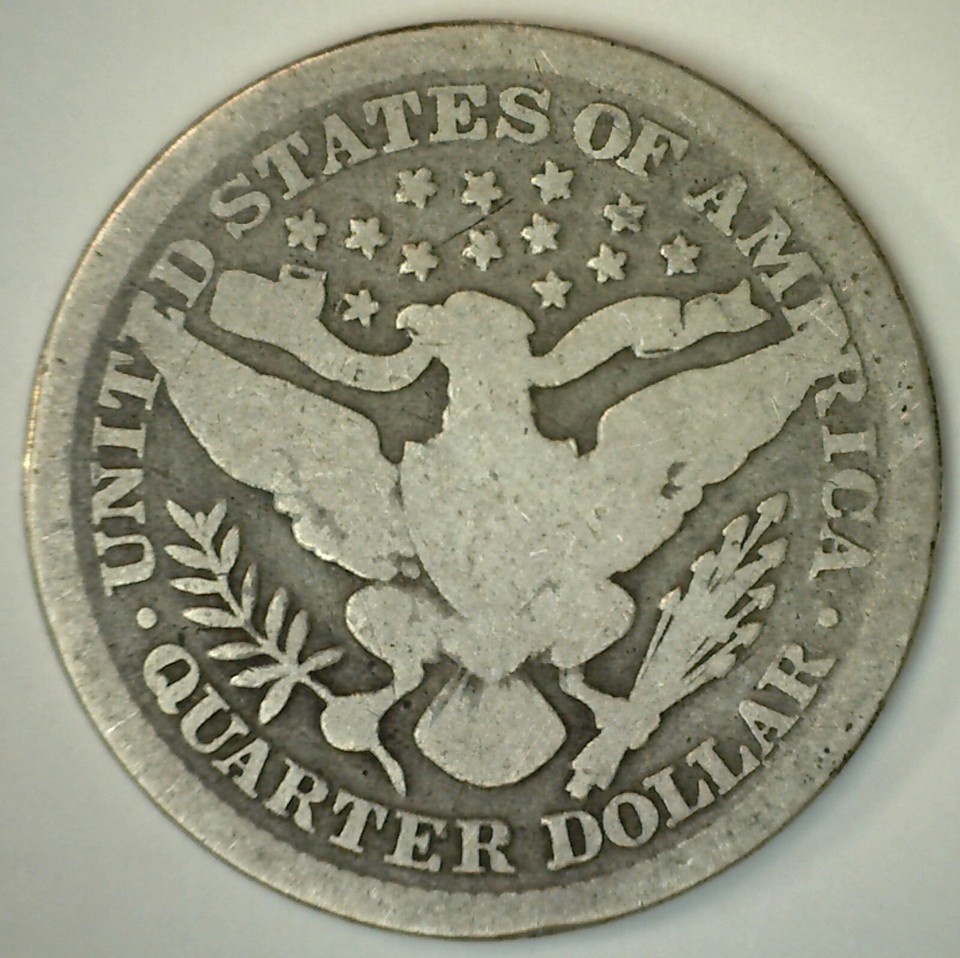 1898 Silver Barber Quarter US Type 25c Coin Good Circulated Condition ...