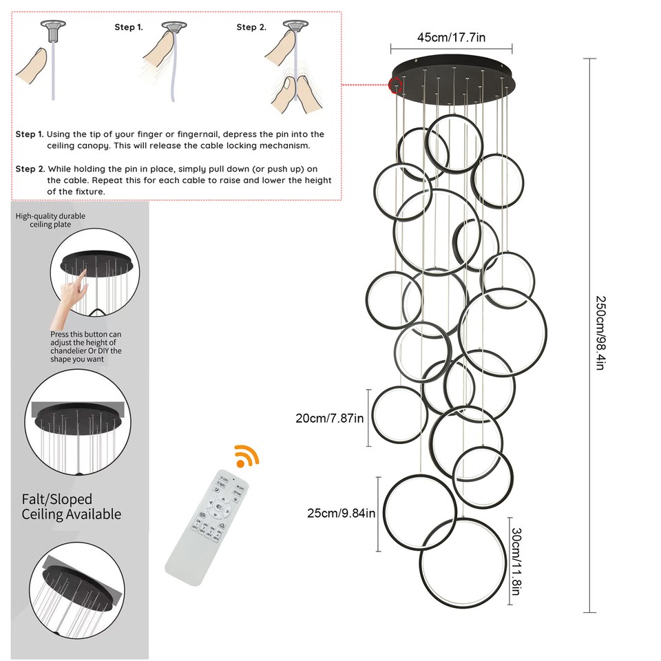 130W Remote Control Pendant Light ‎indoor Warm Neutral Cold Light Color ...