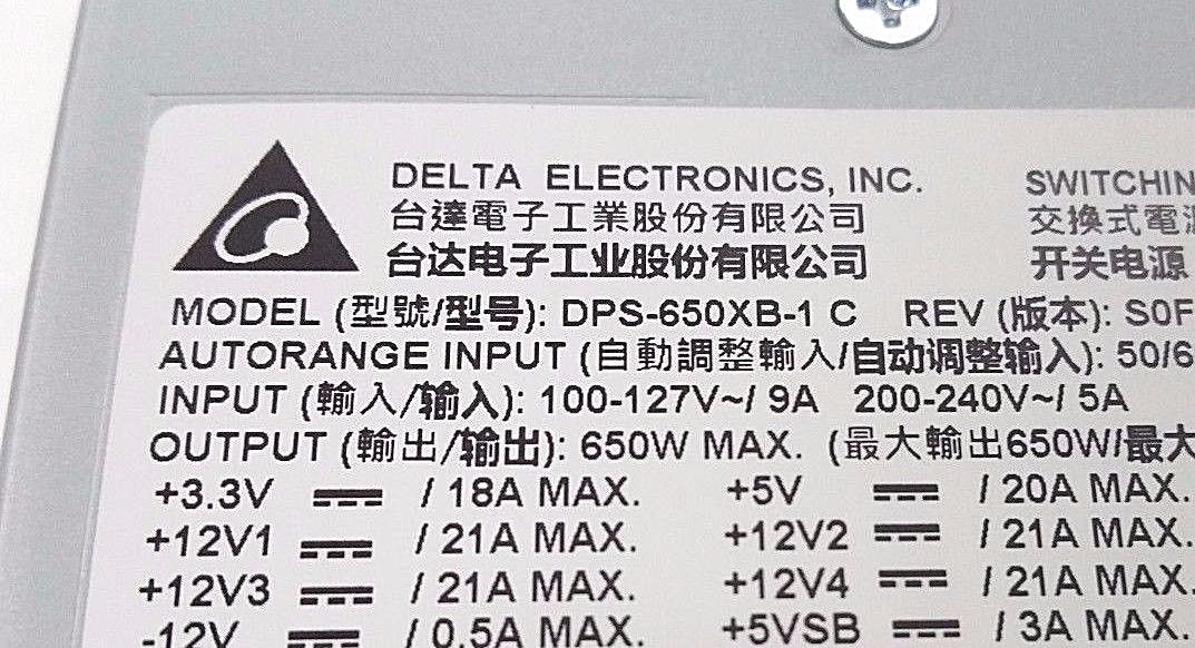 Delta Electronics 650w Switching Power Supply MN Dps-650xb-1 C Rev. S0f ...