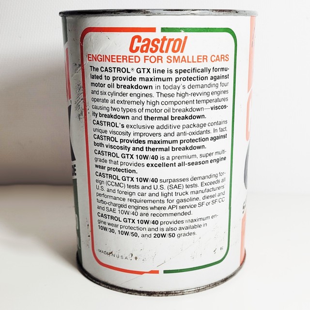 Castrol GTX Motor Oil Can 10w40 Super Multi-grade Quart Full Paper ...
