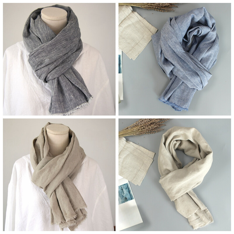 Women Men 100% Linen Scarf Wrap Shawl Elegant Plain Soild Color Scarf ...