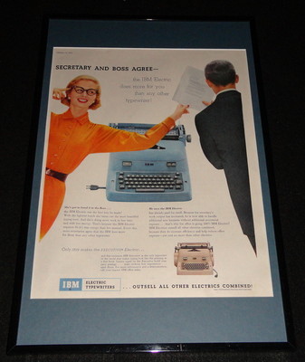 1955 IBM Electric Typewriters Framed 11x17 ORIGINAL Advertising Display ...