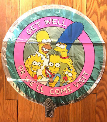 RARE VINTAGE 1990 SIMPSONS GET WELL SOON MYLAR BALLOON Homer Bart Marge ...