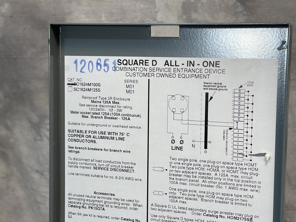 Square D SC1624M100S 100A Load Center with L1420 Plug, Receptacles and ...