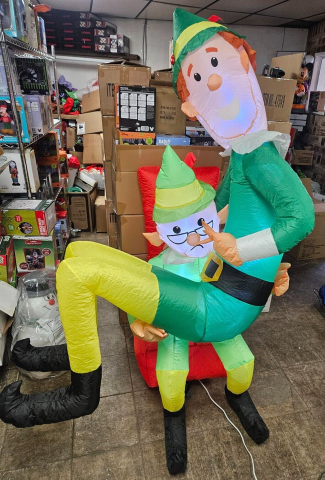 Gemmy 7ft Tall Buddy the Elf on Papa Elf's Lap Christmas Inflatable | eBay