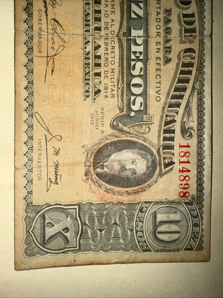 MEXICO - 10 PESO CHIHUAHUA DIEZ PESOS BANK NOTE - June 1915 Series | eBay
