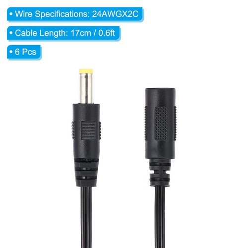 0.6Ft 5.5x2.1mm Female to 4.8x1.7mm Male Power Cable 6 Pcs Wire Adapter ...