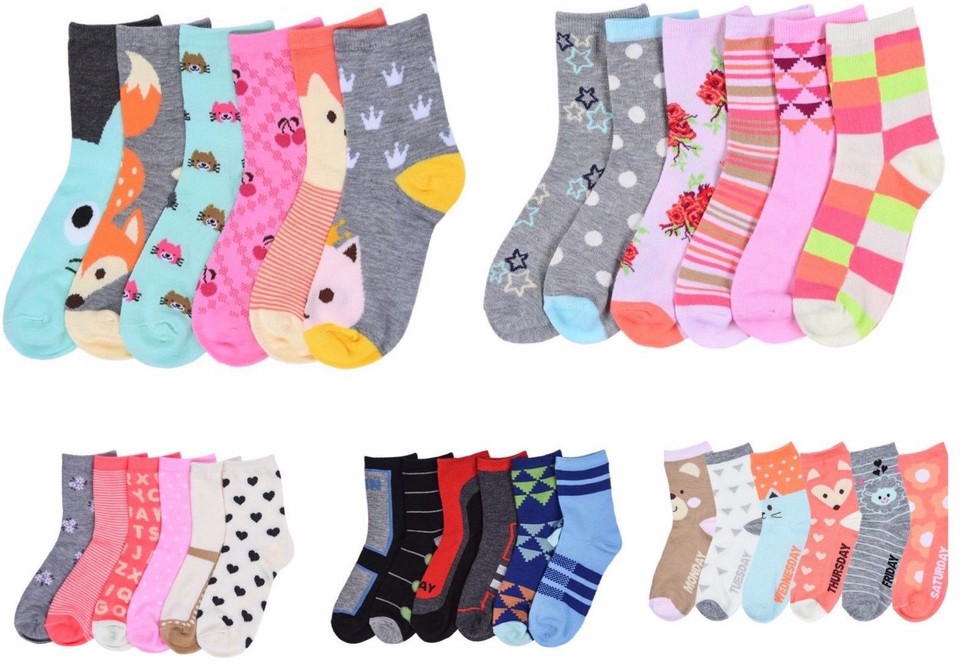 12 Pairs Random Girls Kids Crew Socks Toddler Casual Ankle Random Gift ...