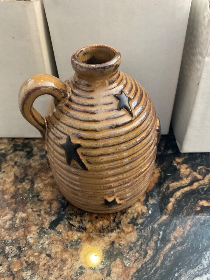 Primitive vintage honey & me BEEHIVE pottery ribbed jug 4 inch E8778 | eBay