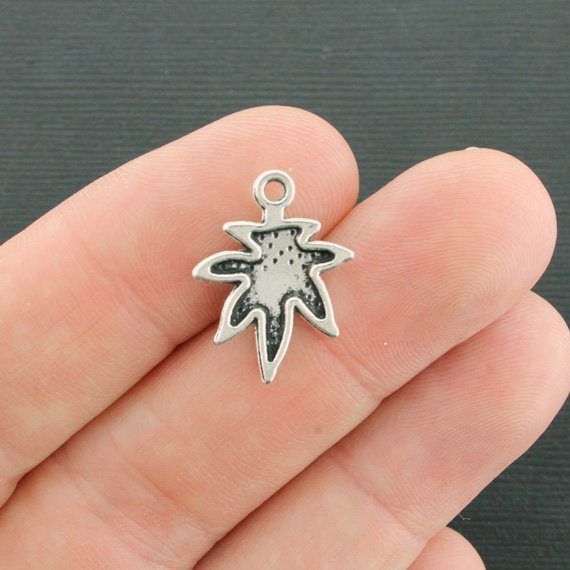 10 Weed Leaf Charms Antique Silver Tone Marijuana - SC1070 | eBay