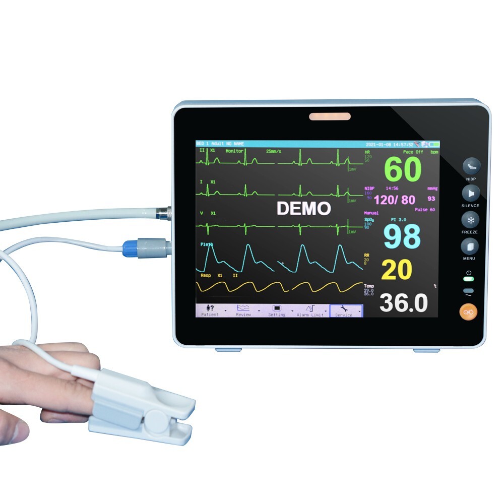 Portable 8" Patient Monitor ICU Vital Signs ECG/NIBP/RESP/TEMP/SPO2/HR ...