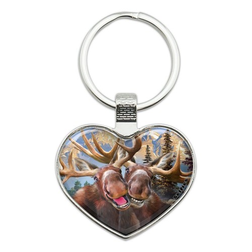 Moose Selfie Keychain Heart Love Metal Key Chain Ring | eBay