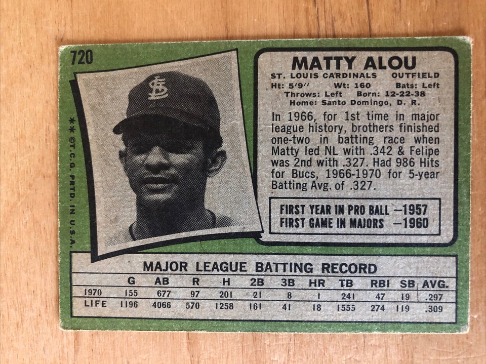 1971 Topps High Number - Matty Alou #720 Cards SP | eBay