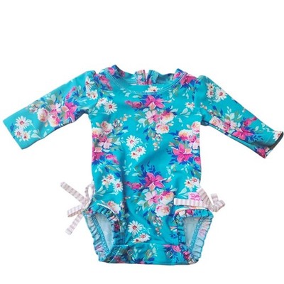 Ruffle Butts Turquoise Pink Hawiian Floral Long Sleeve Bathing Suit 0-3 ...