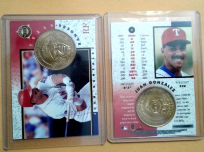 JUAN GONZALEZ Texas Rangers BEISBOL Card Medal token ficha tarjeta ...