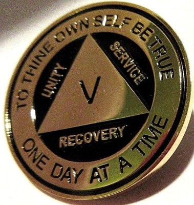 Gold Plate Alcoholics Anonymous AA 5 Year black Medallion Coin Token ...