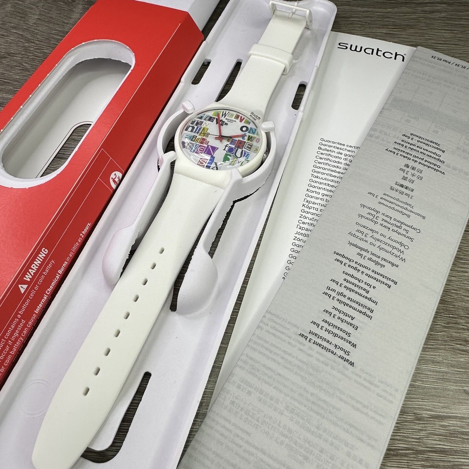 NEW LIMITED EDITION Swatch MULTI COLLAGE White Fun 41mm Watch SUOW132 ...