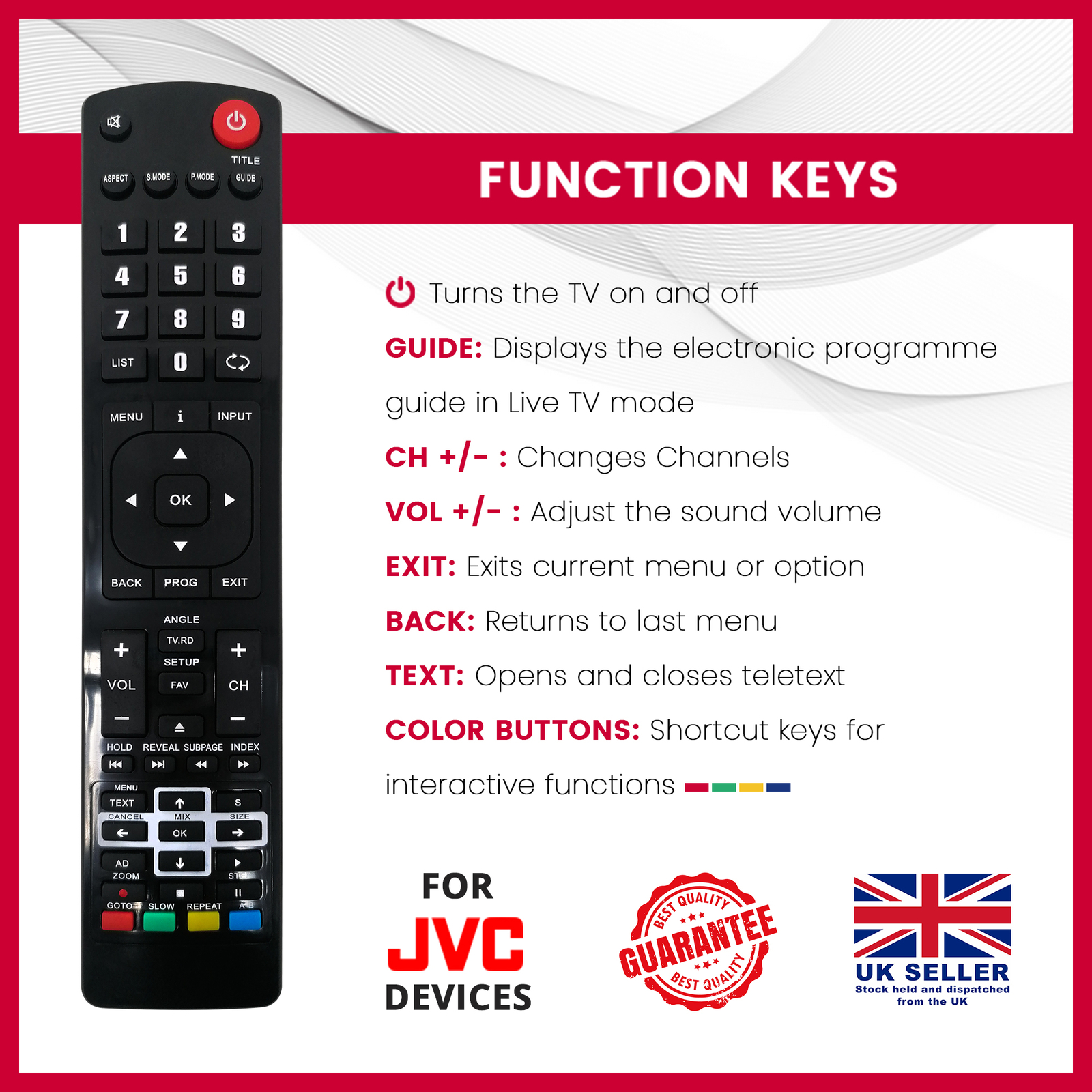 Replacement Remote Control for JVC TV Models - LT-40C550 / LT-40C551 ...