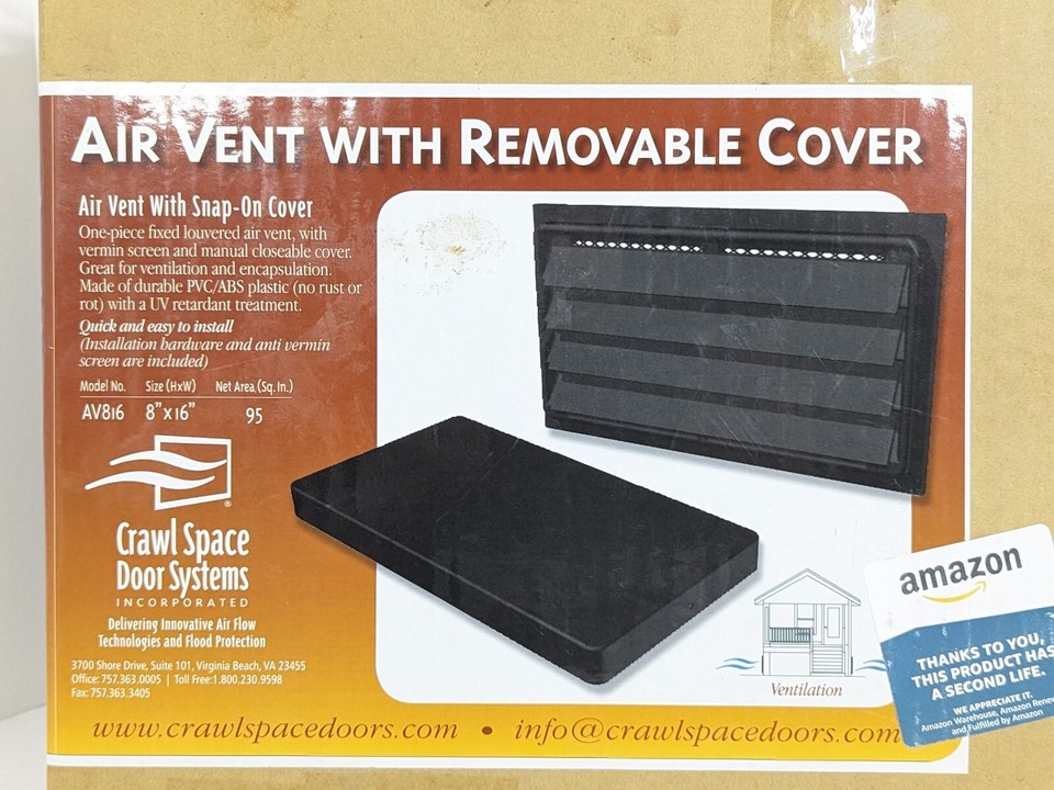 White Crawl Space Vent w/Removable Cover & Vermin Screen (8" x 16") # ...