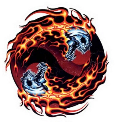 SKULLS FIREBALL STICKER - NEW TATTOO STYLE SKULL Decal - PRINT IMAGE ...