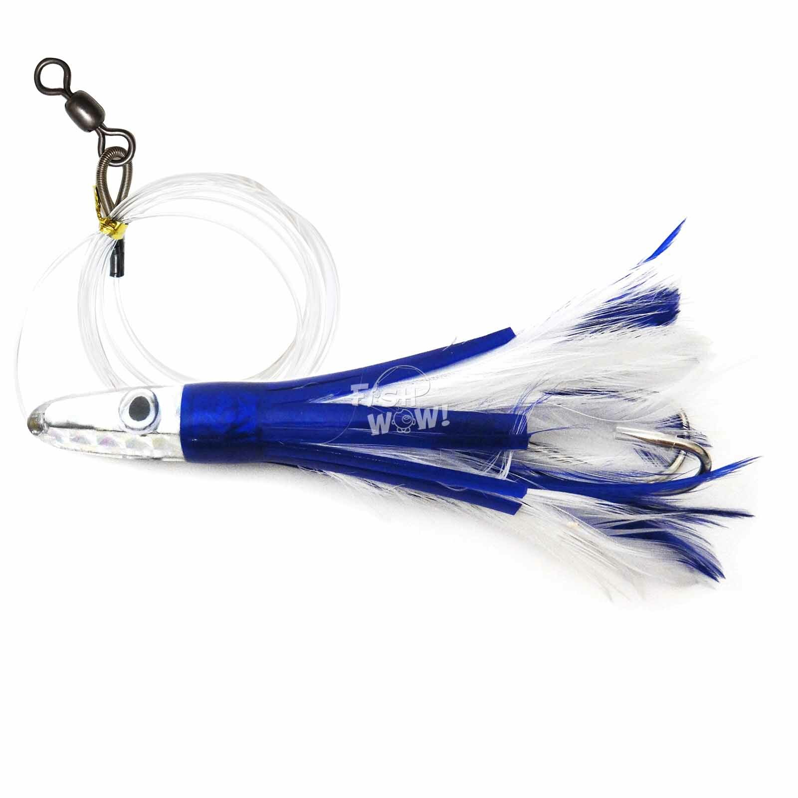 Fish WOW! 6" Fishing Tuna Feather Rig Big Game Trolling Bullet Jet Head ...