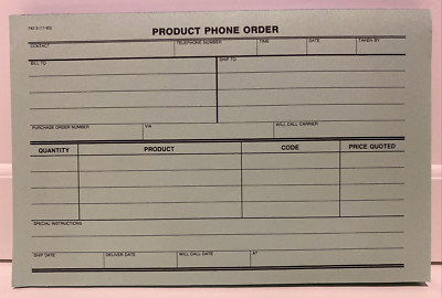 Vtg Product Phone Order Form Pad with 75 Green Unused Sheets 5 1/2" x 8 ...