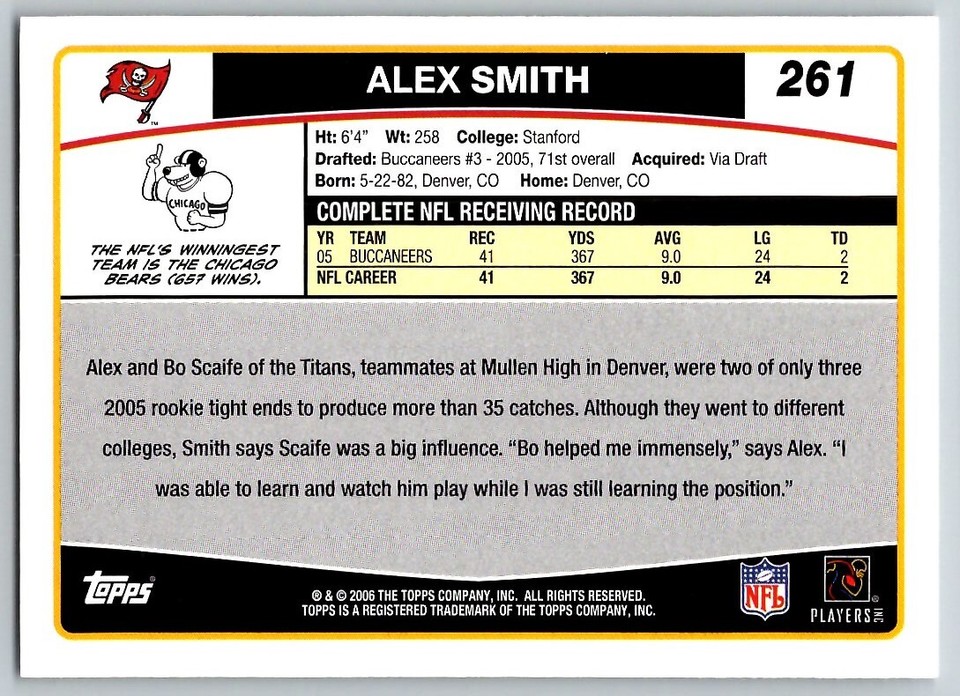2006 TOPPS ALEX SMITH TAMPA BAY BUCCANEERS #261 | eBay