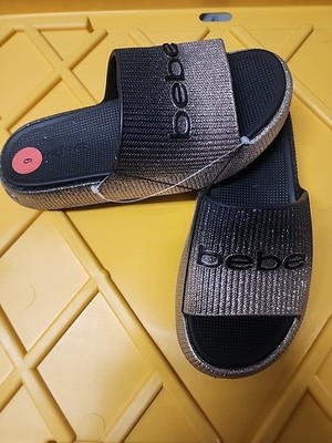 Bebe Women's Slides Size 6 Black And Gold Glitter. | eBay