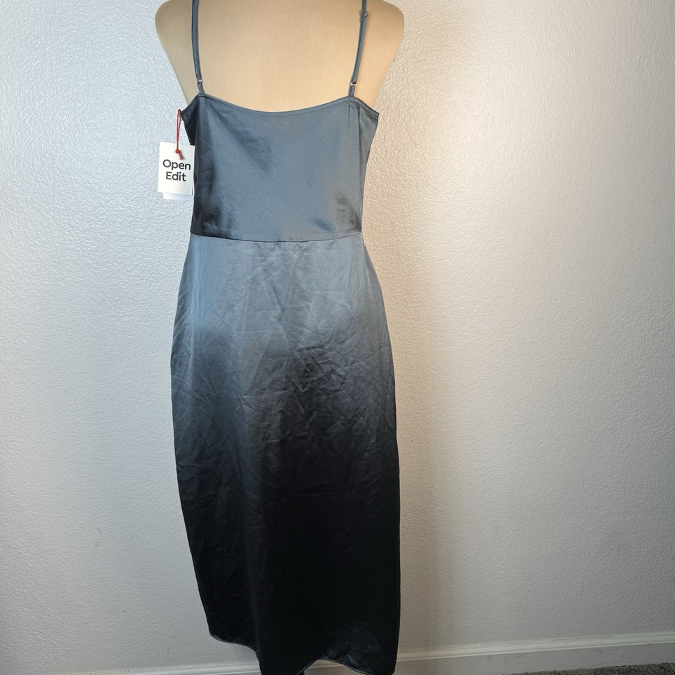 NWT Open Edit Cowl Neck Satin Mini Dress Blue Size S | eBay UK