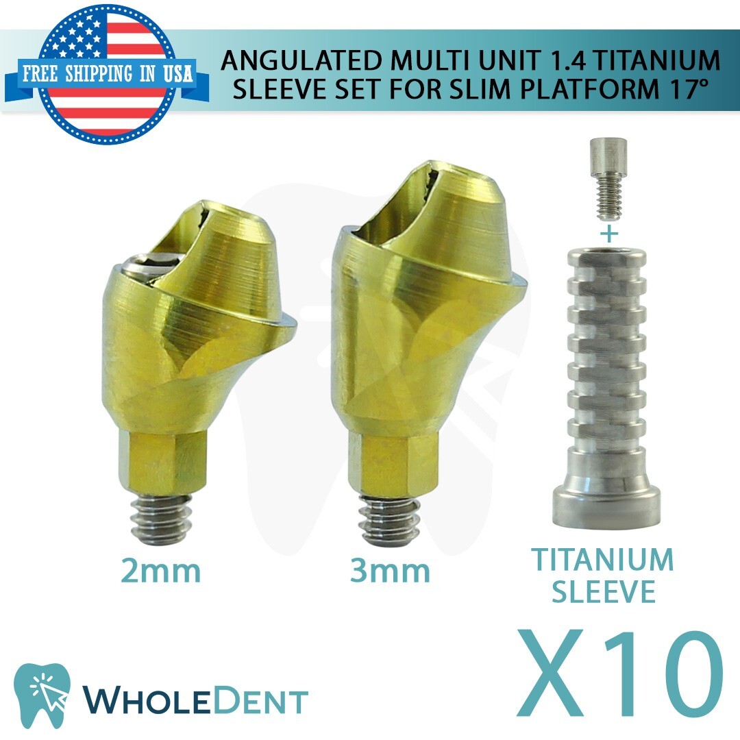 10 Angulated Multi Unit 17°1.4mm Slim Abutment Titanium Sleeve Set Int ...