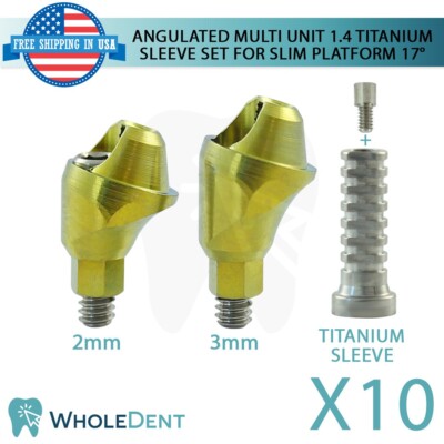 10 Angulated Multi Unit 17°1.4mm Slim Abutment Titanium Sleeve Set Int ...