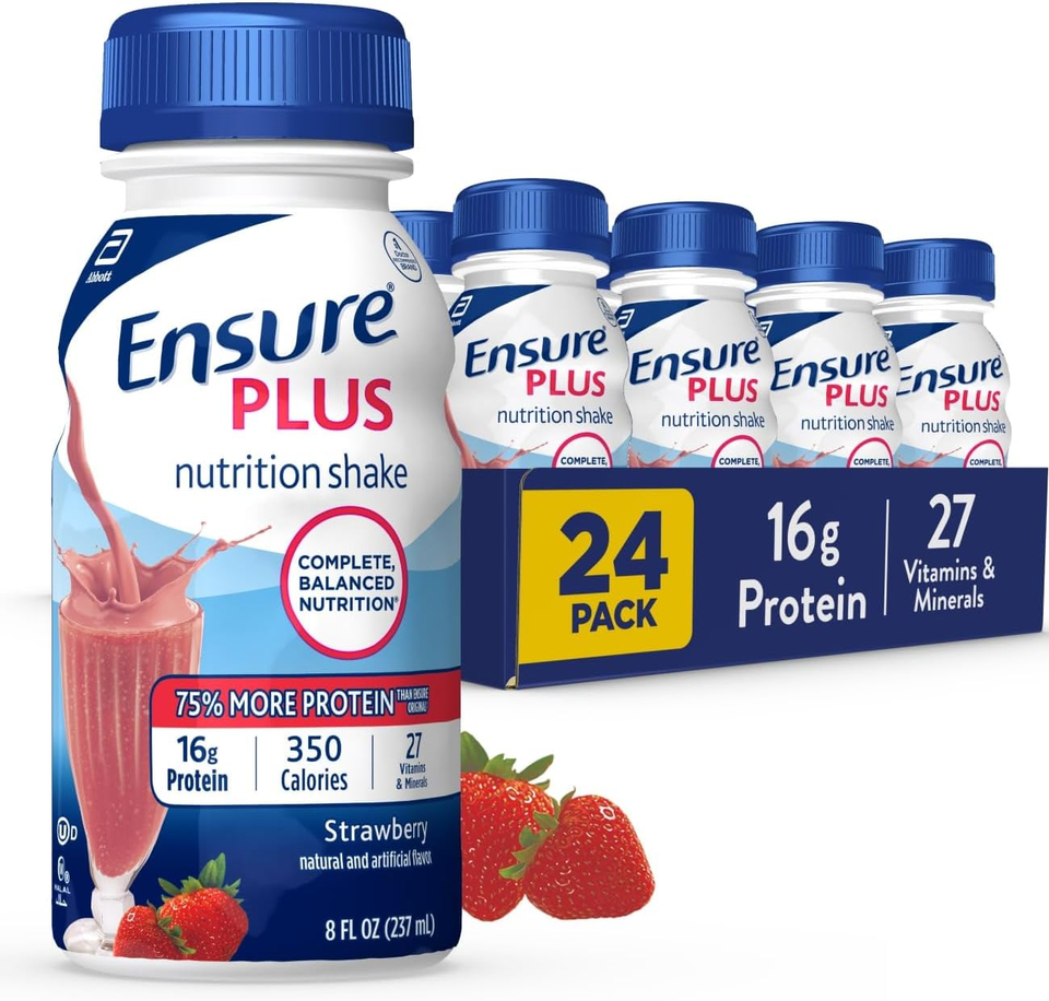 Ensure Plus Strawberry Nutrition Shake Meal Replacement Drink 8 Fl Oz ...