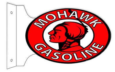 MOHAWK GASOLINE INDIAN LOGO 18" HEAVY DUTY USA METAL DOUBLE SIDED GAS ...