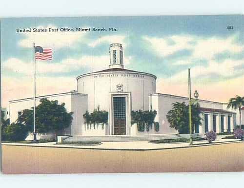 Linen POST OFFICE SCENE Miami Beach Florida FL 7/8 AF0924 | eBay