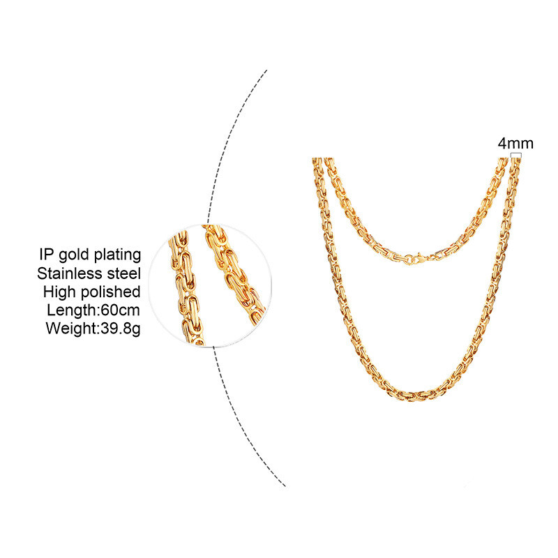 Mens Stainless Steel 4/5/6/8mm Byzantine Box King Chain Necklace ...