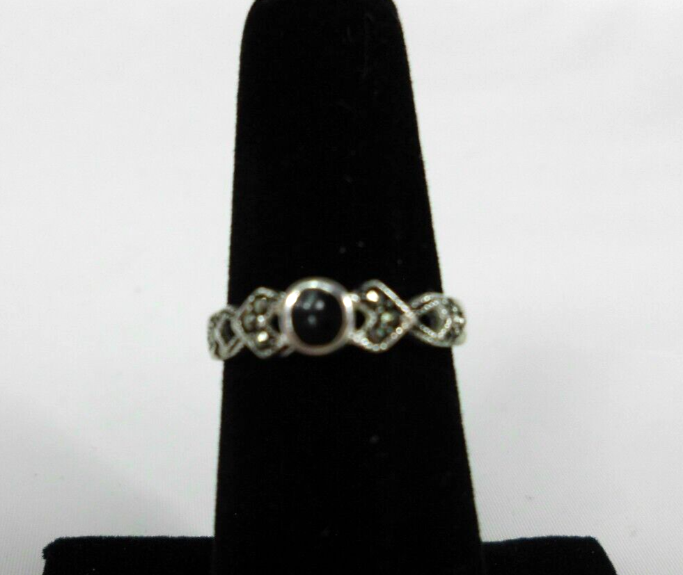 Charles Winston CW Sterling Silver 925 Black Onyx Marcasite Ring Size 6 ...