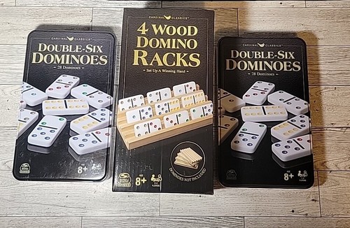Dominos Set Wood Racks & 2 Packs of Double Six Plastic Dominoes | eBay