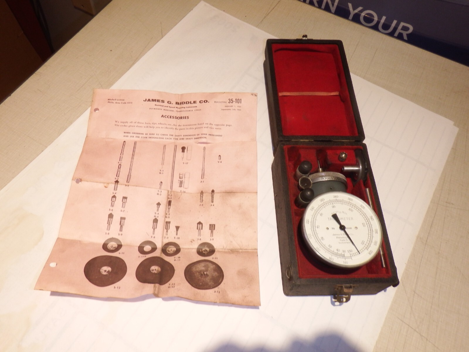 JAMES G BIDDLE CO ANTIQUE TACHOMETER SPEED INDICATOR TOOL INSTRUMENT ...