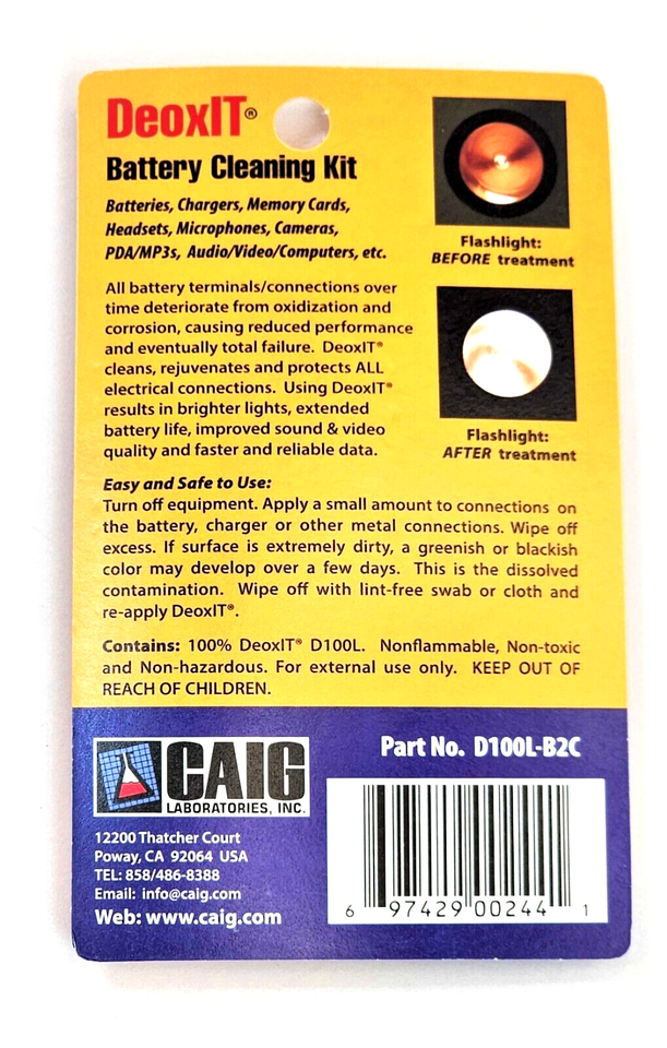 Caig D100L-B2C DeoxIT Battery Cleaning Kit -2mL- 100% Solution - NEW ...