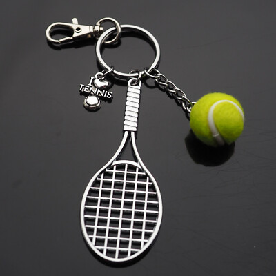 Tennis Racket & Green Ball Keychain Silver Racket I Love Tennis Charm ...