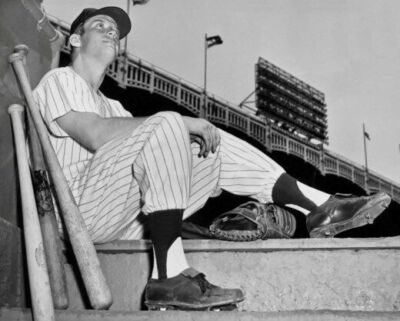 Mickey Mantle Sitting Down Looking Up Black And White New York Yankees ...