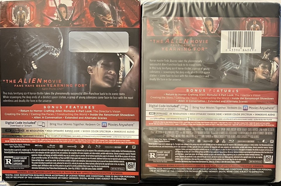 Alien Romulus 4K Ultra HD Blu-ray Disc Digital Code With Slipcover Hard ...
