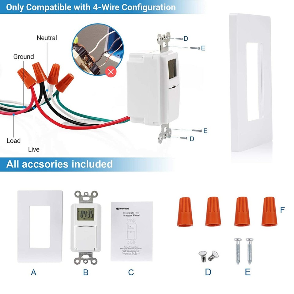 DEWENWILS 7 Day Programmable In-Wall Timer Switch Digital for Fans ...