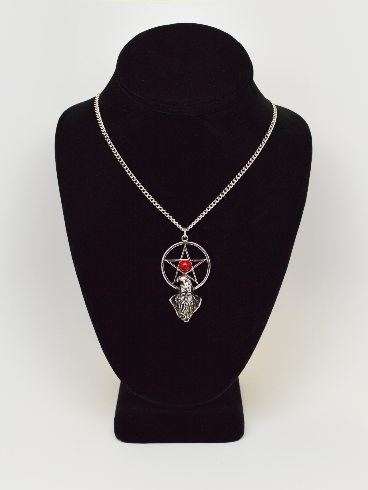 Wizard Pentacle with Red Stone Silver Finish Pendant Necklace NK-405R ...