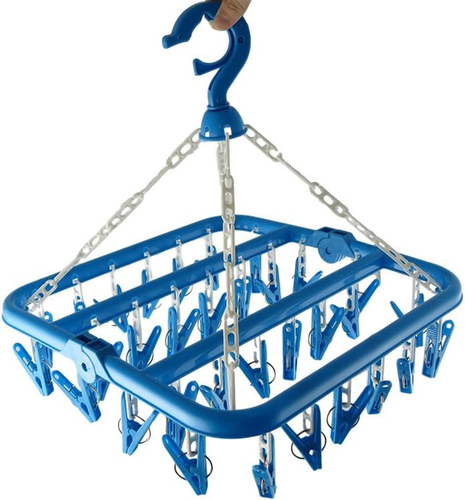 Clip and Drip Hanger Clothes Hanger Drying Rack 32 Clips (Blue ...
