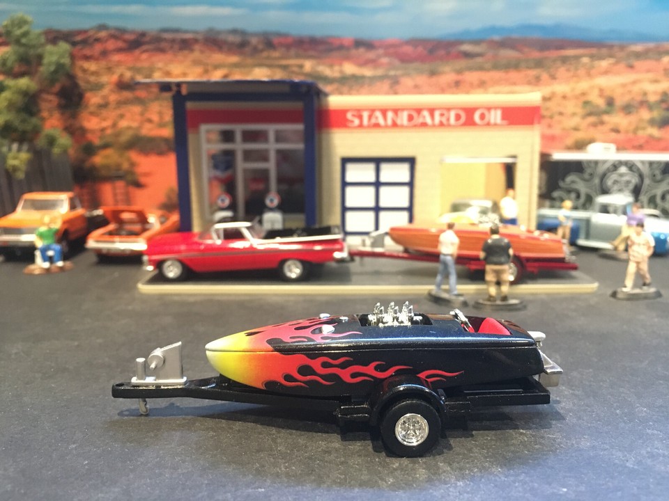 1:64 Hot Wheels Limited Ed Crackerbox Race Boat Black w/ Flames with ...