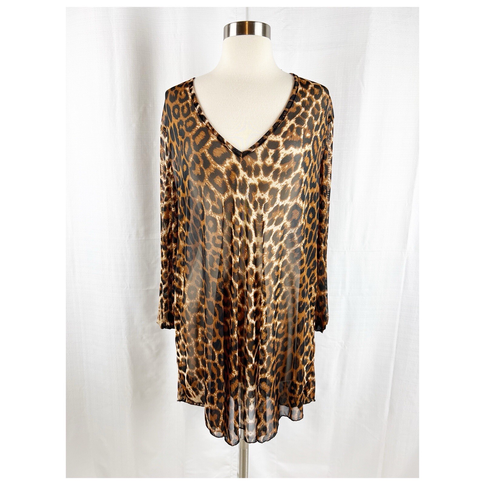 Jordan Taylor Sheer Mesh Top Leopard Swim Cover Large… - Gem